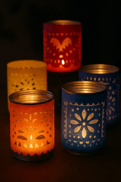 Faroles decorativos hechos con latas y papel calado - Manualidades y ...